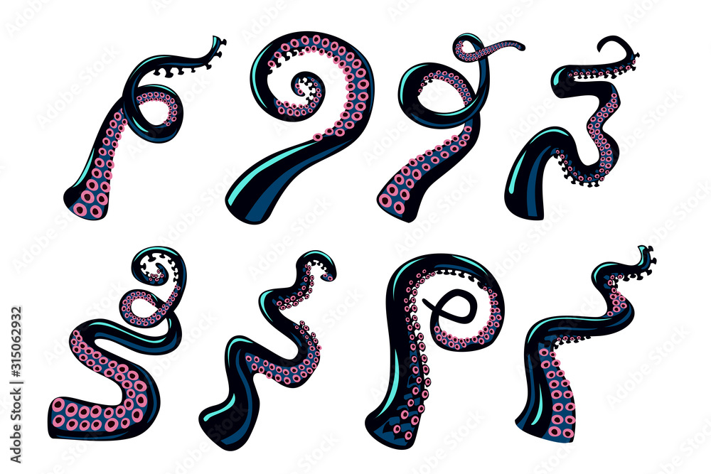 Octopus tentacles set. Vector design elements collection on isolated ...