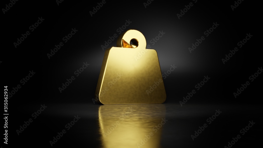 gold metal symbol of weight hanging 3D rendering with blurry reflection ...