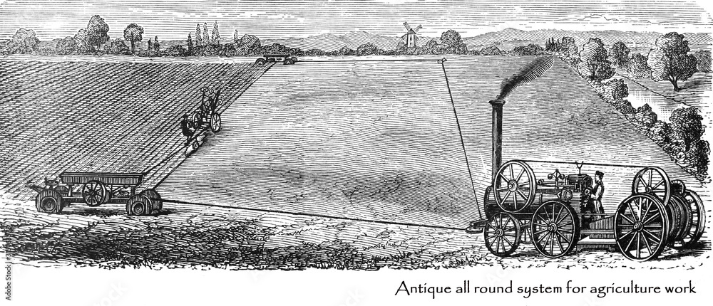 Steam harvester, vintage tractor, working machine. Agriculture ...