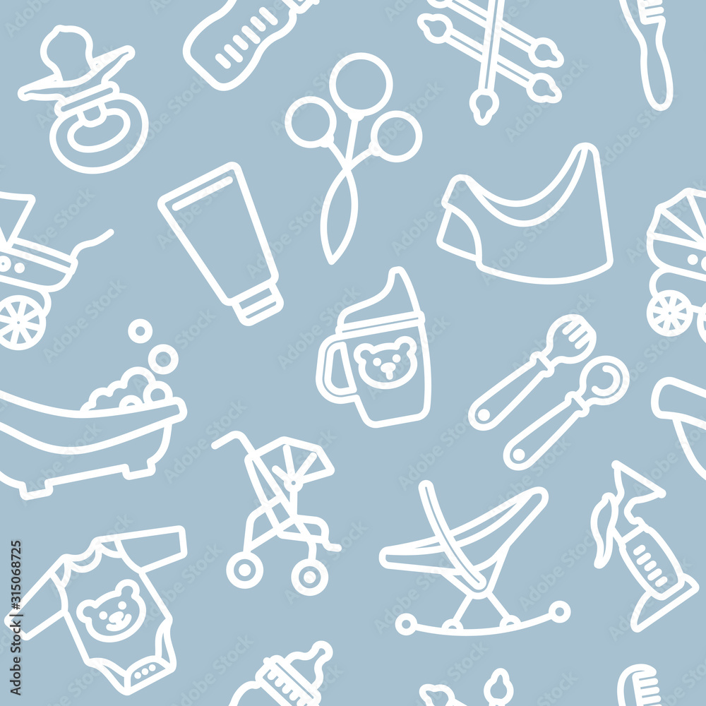 Seamless background with linear baby care symbols Stock Vector | Adobe ...