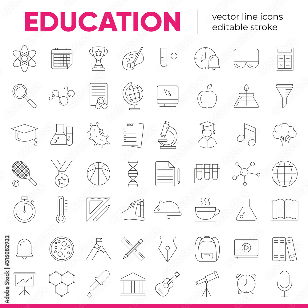 Set of vector line icons and symbols in flat design education, school ...