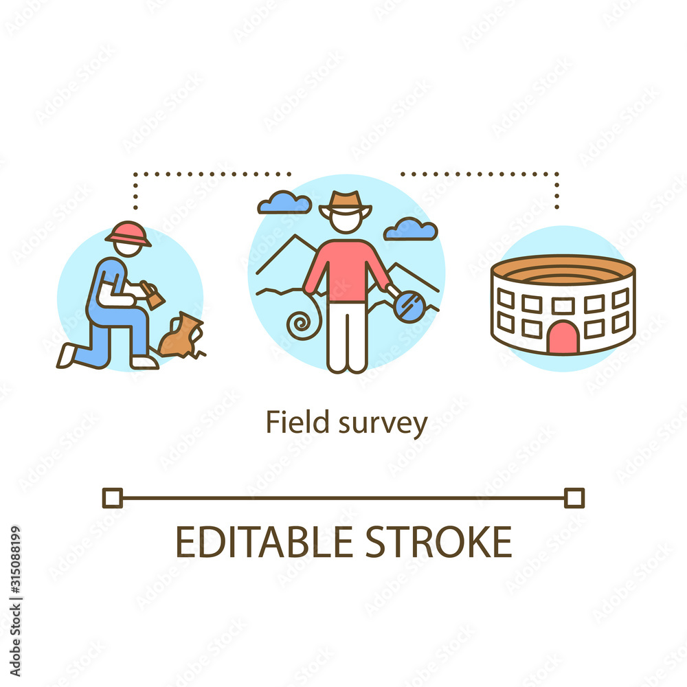 Field survey concept icon. Archeological expedition. Historical ...