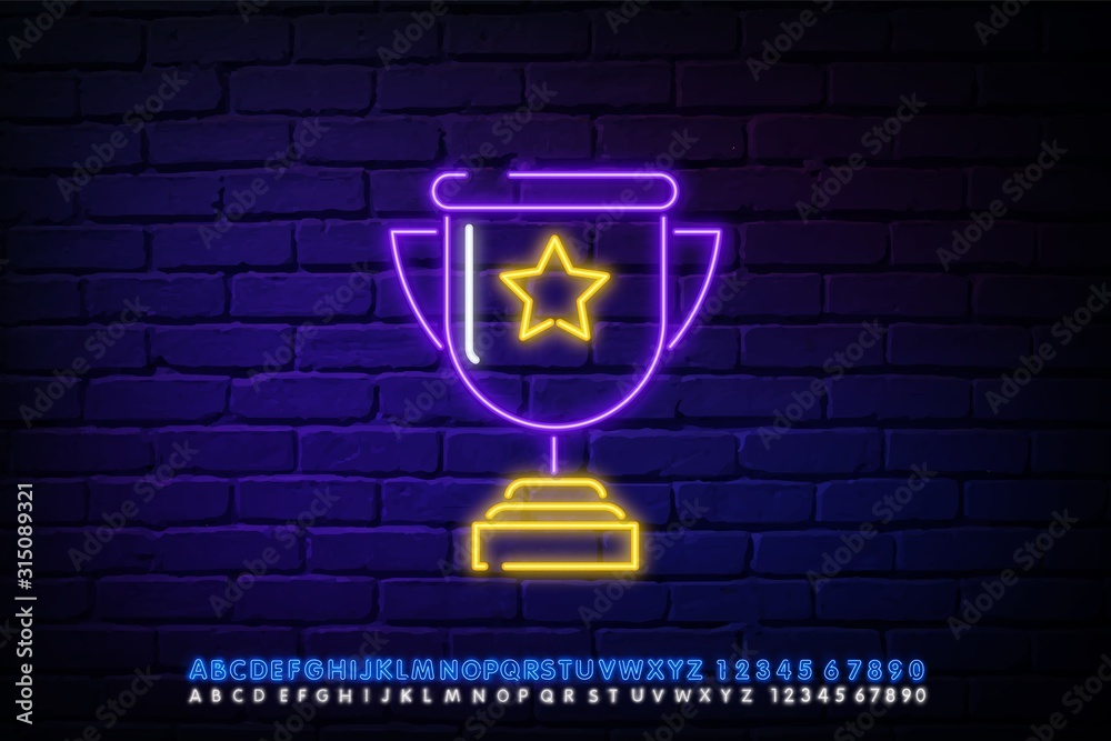 Vector realistic isolated neon sign purple Cup with trophy star logo ...