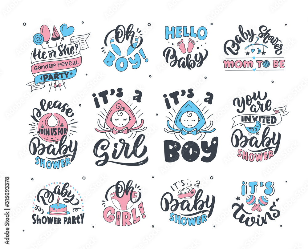 Newborn logos colorful collection. Set of modern handmade badges ...