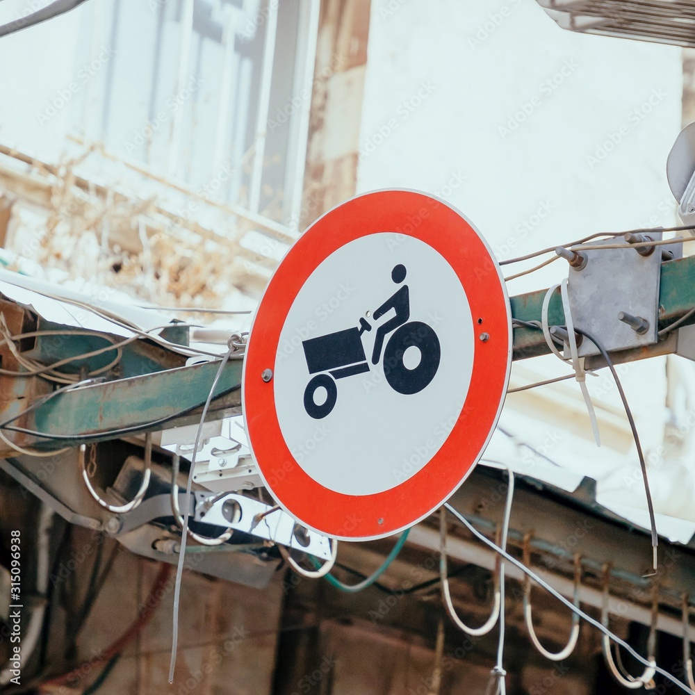 Tractor caution and warning sign, transportation sign with tractor ...