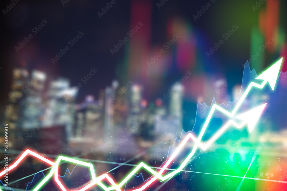 Stock market digital graph chart on LED display concept. A large ...