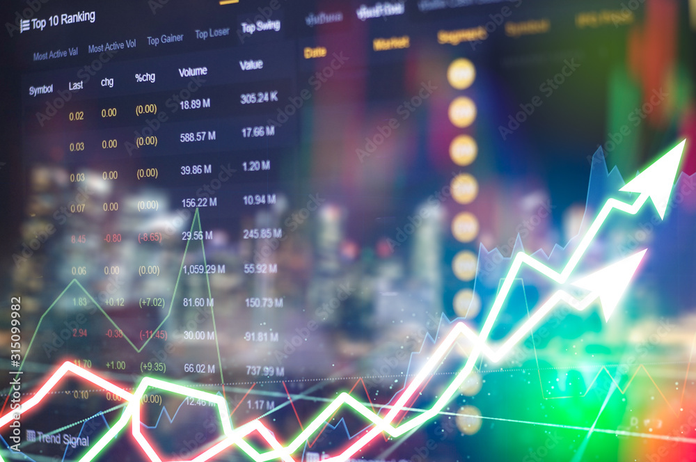 Stock market digital graph chart on LED display concept. A large ...