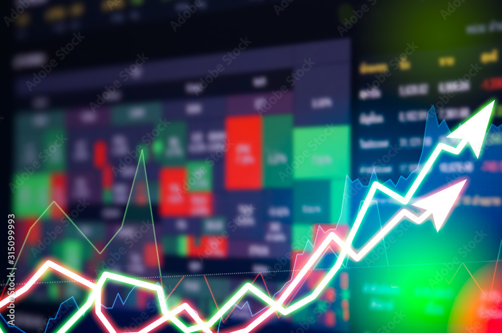 Stock market digital graph chart on LED display concept. A large ...