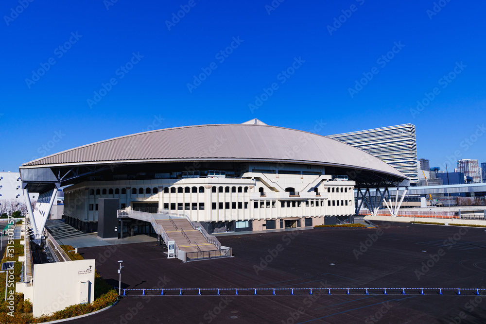 Landscape of Tokyo city Olympic arena ( named Ariake coliseum ) in ...