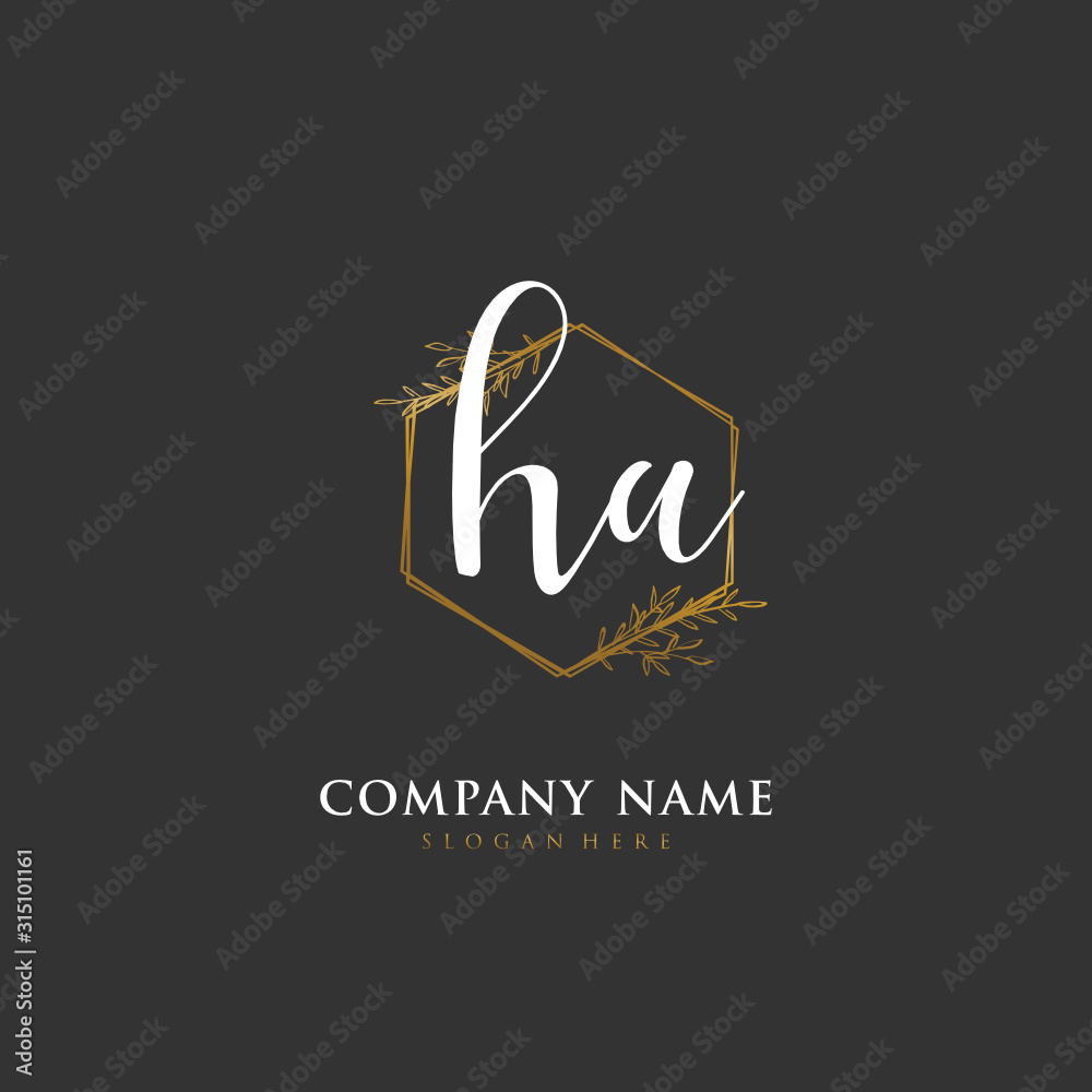 Handwritten initial letter H A HA for identity and logo. Vector logo ...