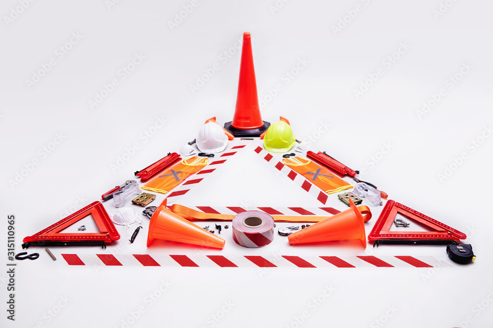 Still life concept construction equipment forming hazard triangle Stock ...