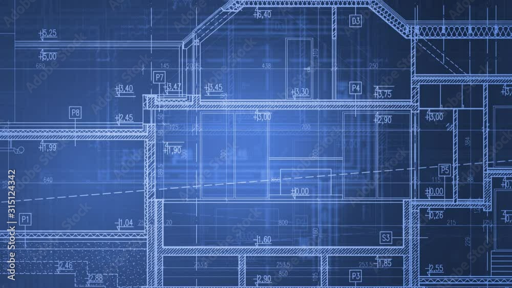 Home Project Blueprints in Motion. Blue Animated Architecture Industry ...