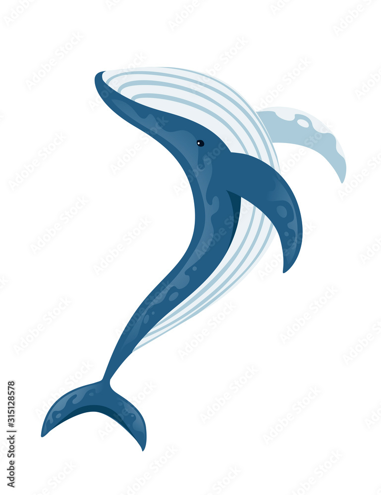 Big blue whale cartoon animal design biggest mammal on the earth flat ...