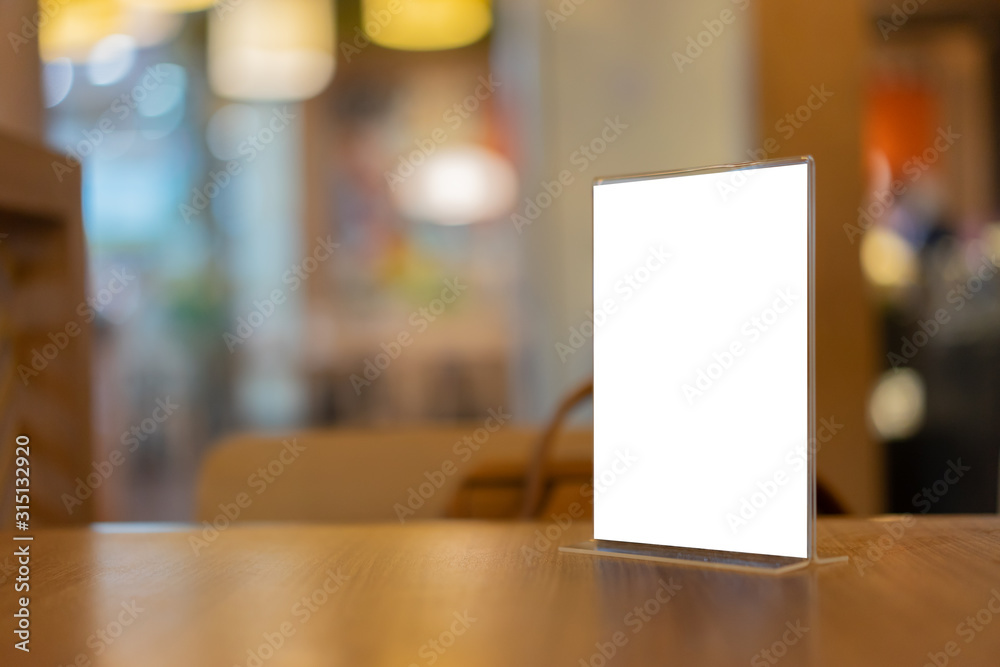 Mock up Label the blank menu frame in Bar restaurant ,Stand for ...