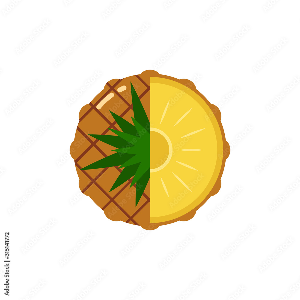 pineapple fruit sphere with half slice logo, flat icon design template ...