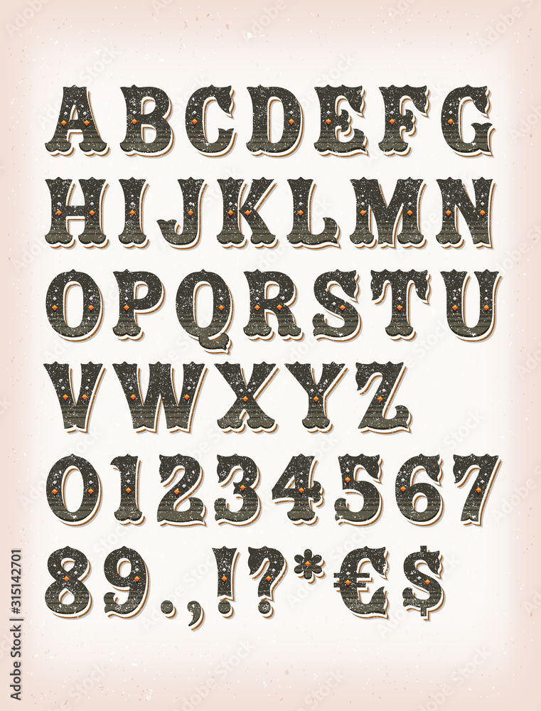 Vintage Western Circus And Tattoo ABC Font/ Illustration of a set of ...