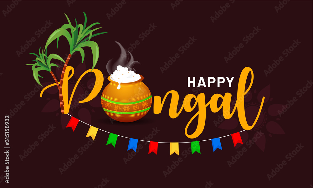 Happy Pongal festival of Tamilnadu south india. Realistic elements ...