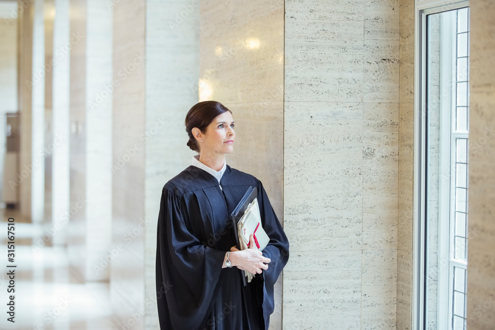 Judge looking out window in courthouse Stock Photo | Adobe Stock