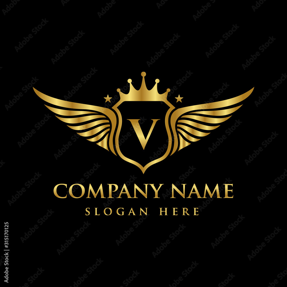 Luxury royal wing Letter V crest Gold color Logo vector, Victory logo ...
