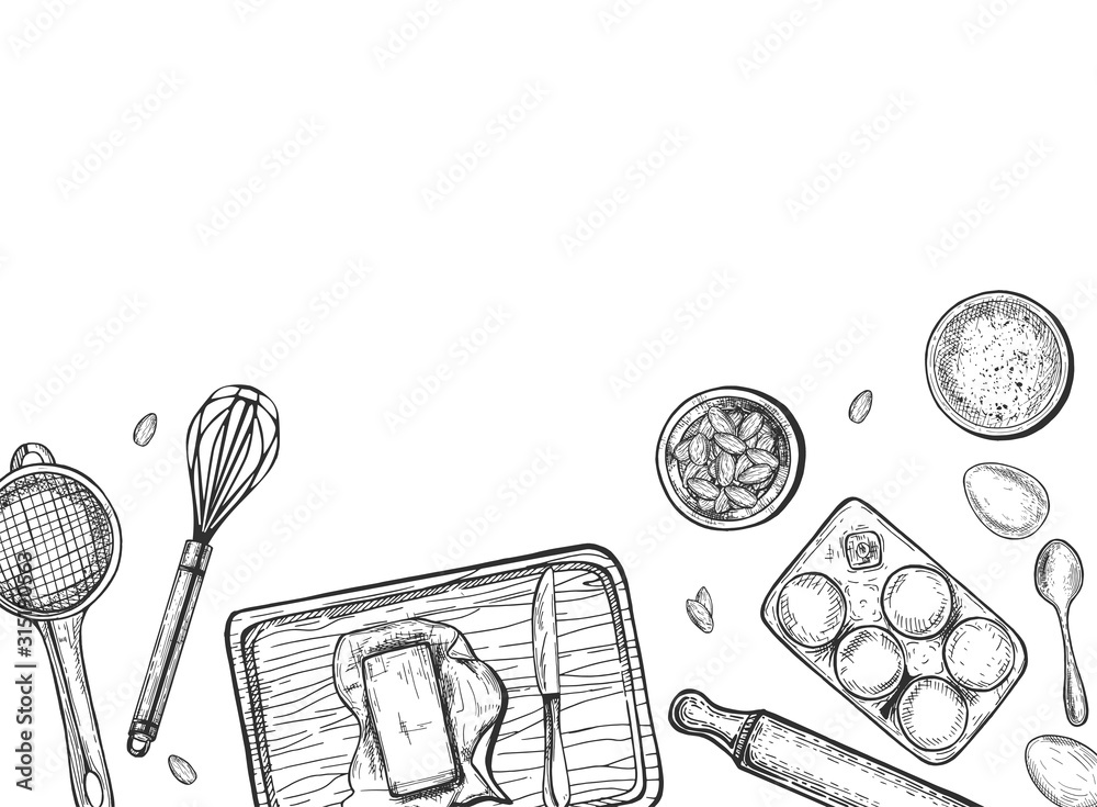 Home cooking bake still life sketch Stock Vector | Adobe Stock