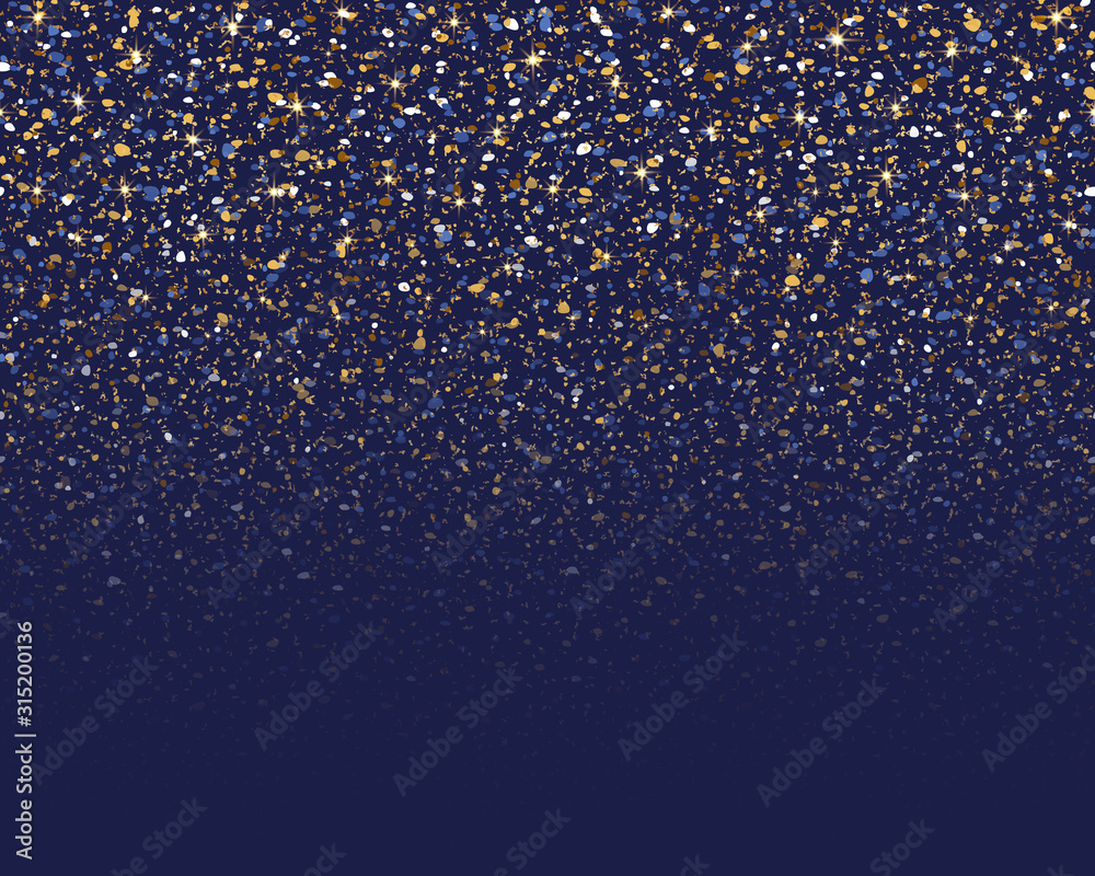 Falling bright sparkling particles. Gold glitter confetti. Falling ...