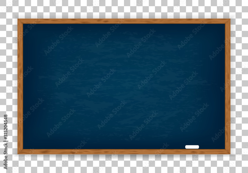 Realistic blue chalkboard with wooden frame isolated on transparent ...