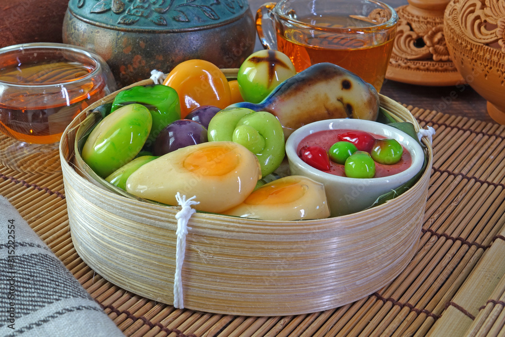 Kanom Look Choup (Marzipan), famous Thai dessert in Shaped of Fried ...