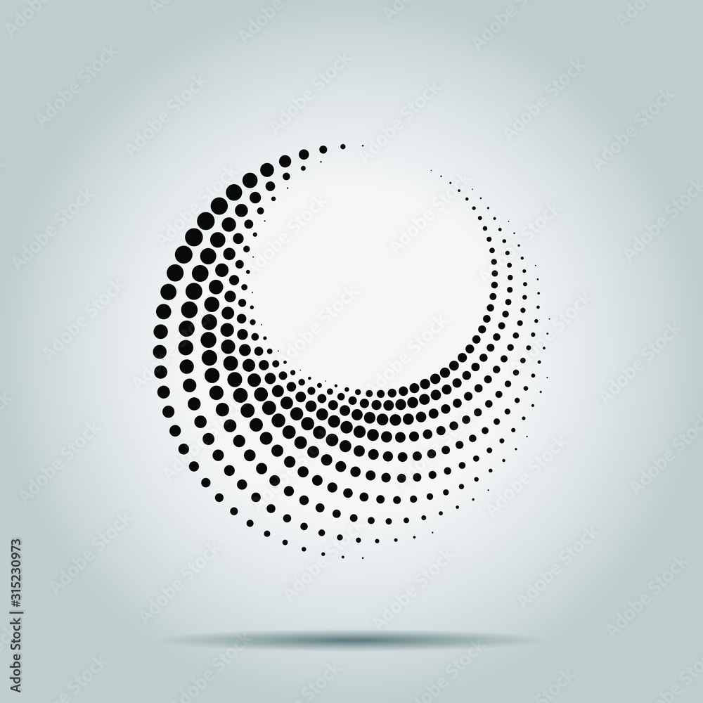 Black halftone dots in circle form. Geometric art. Design element for ...