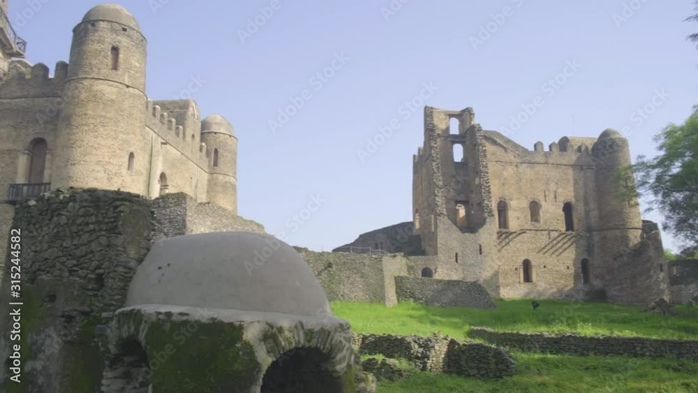 Camera panoramic pan left from Palace of Iyasu I to south facade of ...