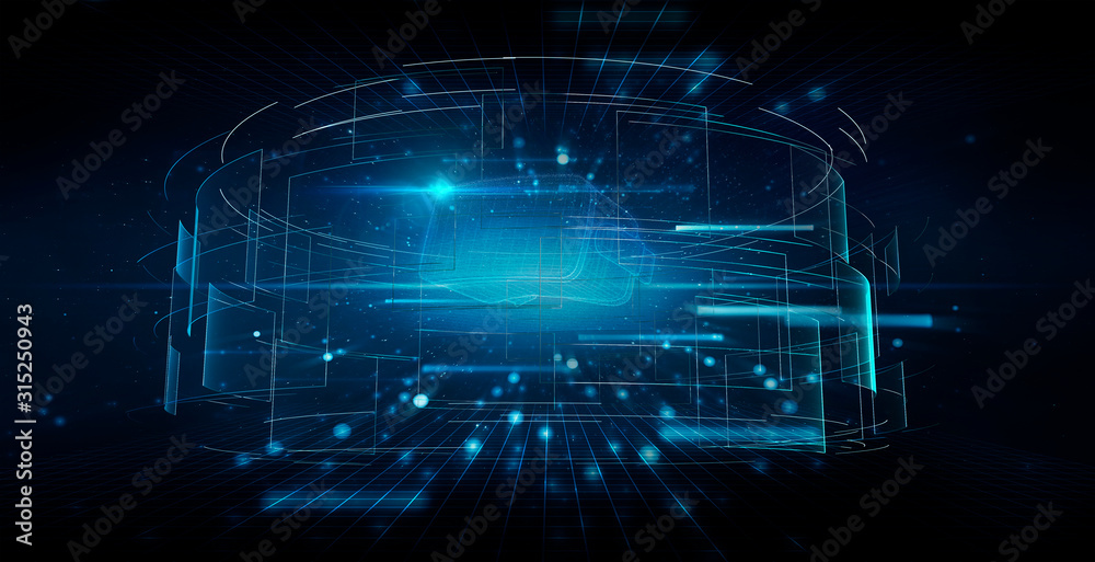 Blue CGI futuristic virtual reality simulator glasses Stock Photo ...