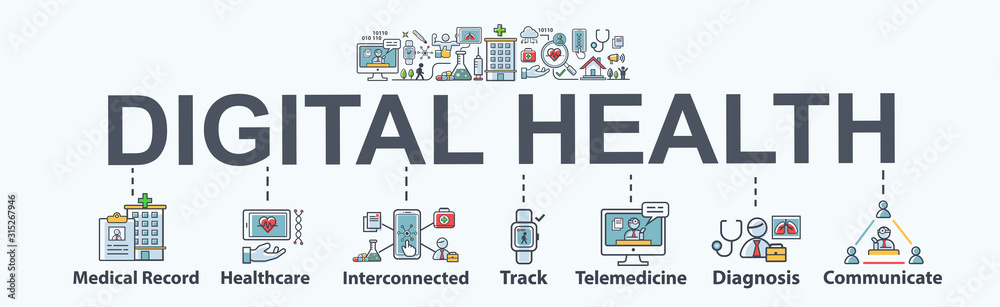 Digital Health banner web icon for Healthcare and Electronic Health ...