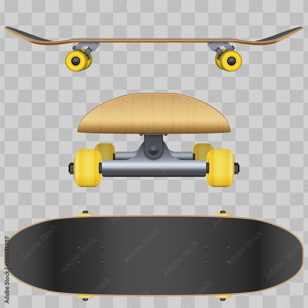 Set of Classic skateboard models. Side and front and top view. Urban ...