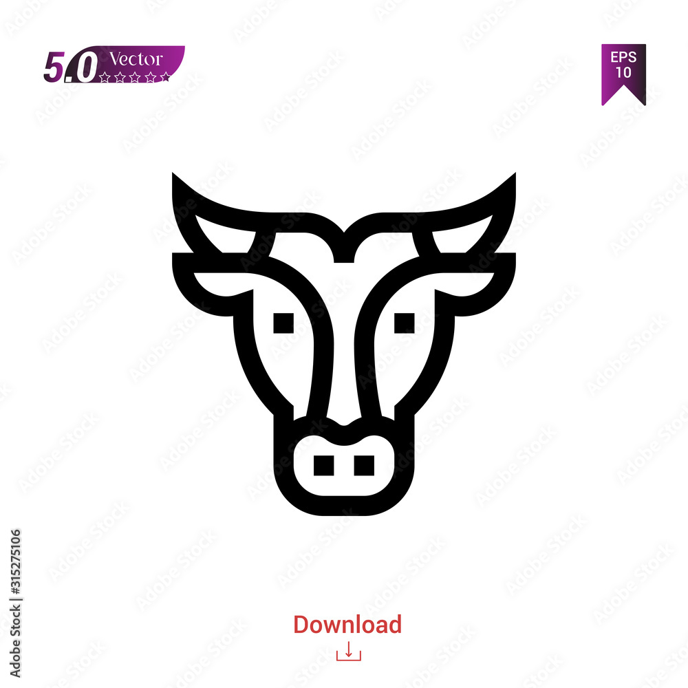 Outline bull head icon. bull head icon vector isolated on white ...