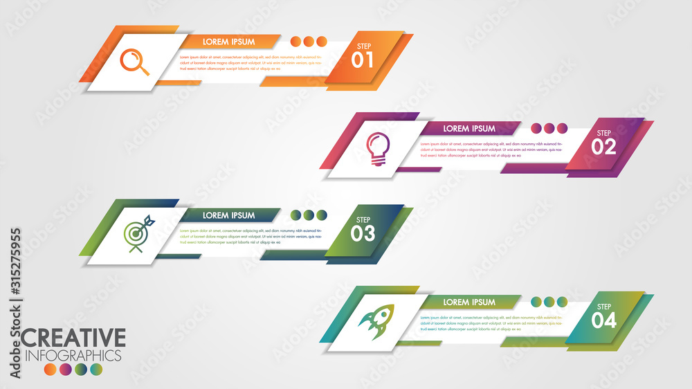 Abstract horizontal business banner geometric shapes with 4 step or ...