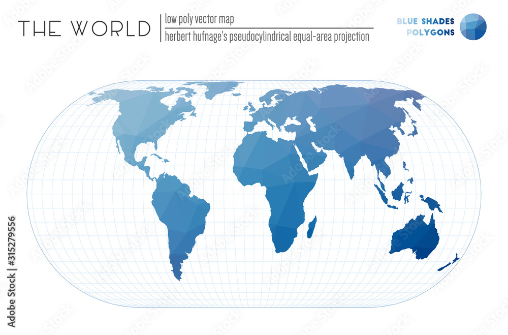 Vector map of the world. Herbert Hufnage's pseudocylindrical equal-area ...