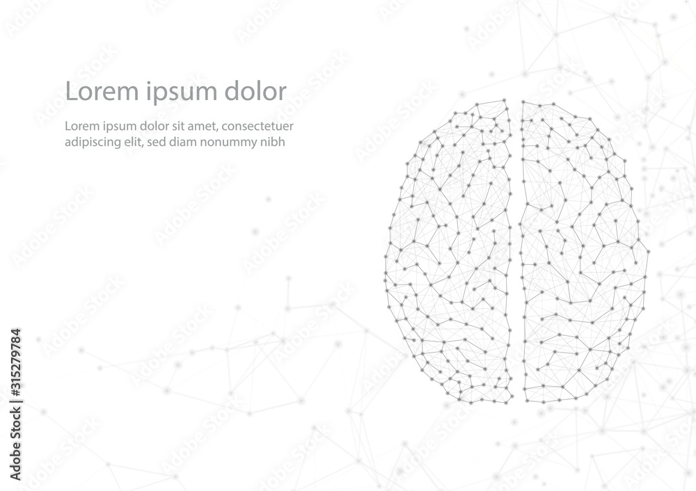 Concept of a human brain from points and lines. Shape isolated on white ...