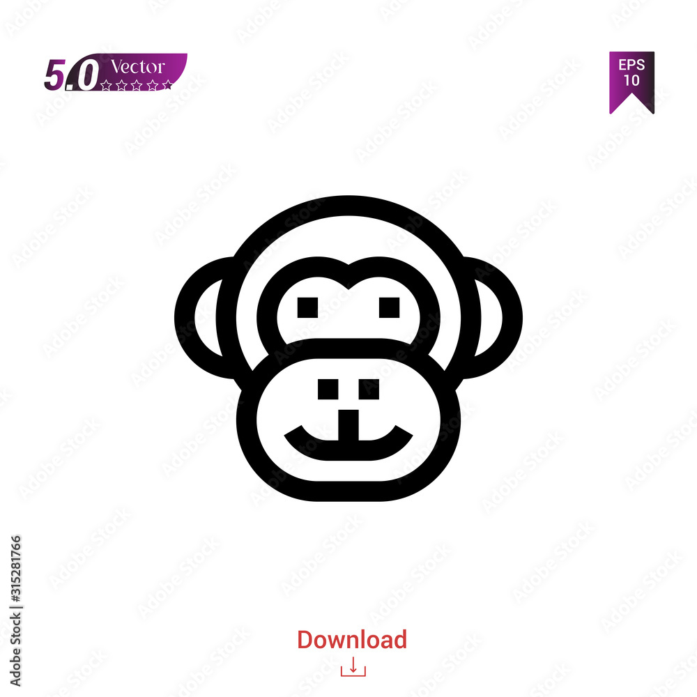 Outline monkey head icon. monkey head icon vector isolated on white ...