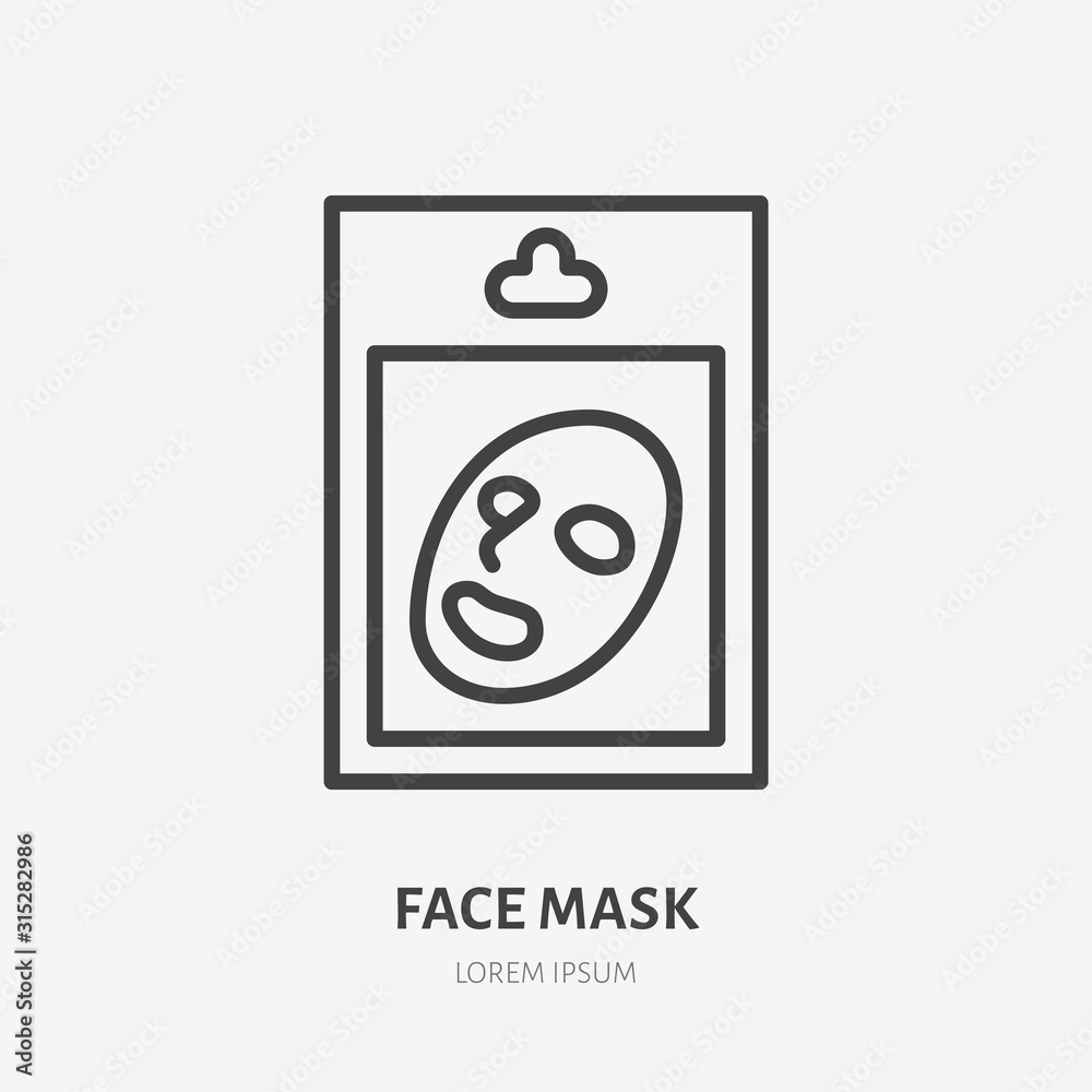 Face mask line icon, vector pictogram of beauty product package ...