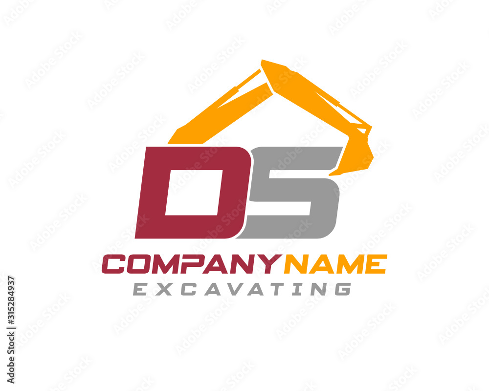 Initial D S DS excavator logo concept vector with arm excavator ...