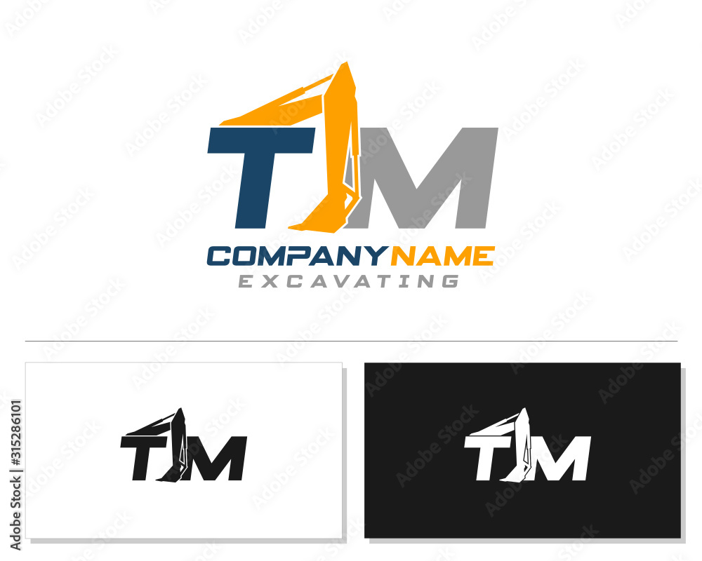 Initial T M TM excavator logo concept vector with arm excavator ...