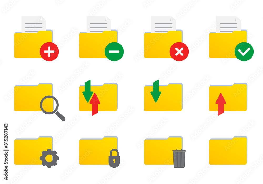Folder icon set for file and documents. Vector illustration. Stock ...
