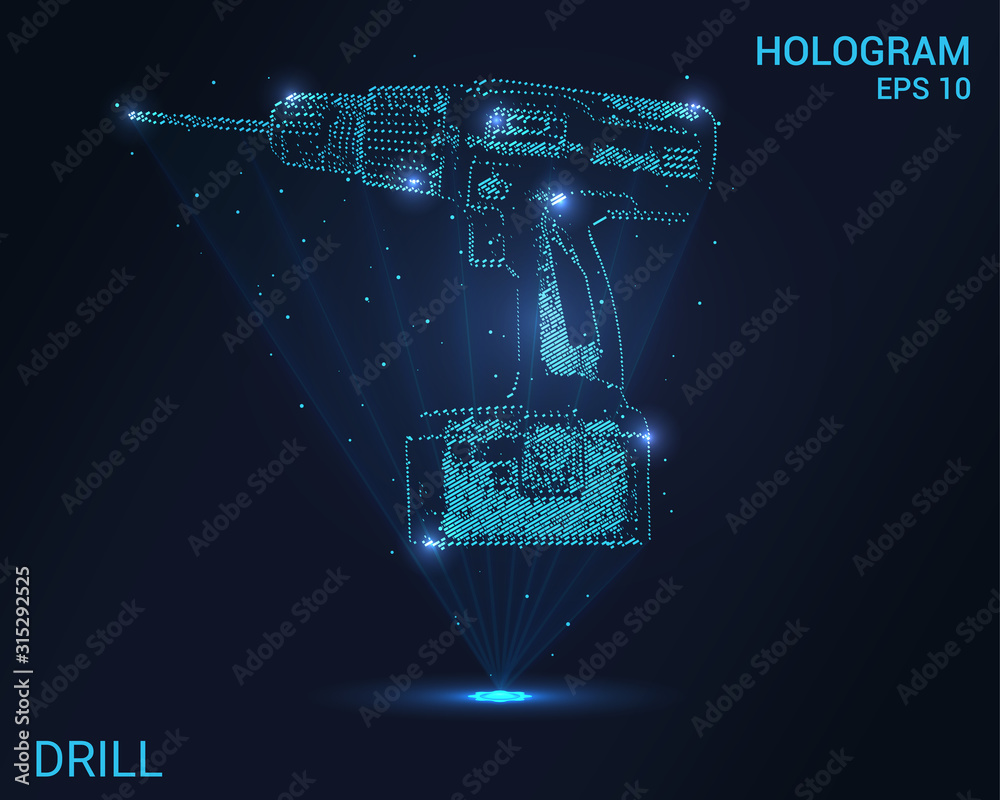 Hologram drill. A holographic projection of the drill. Flickering ...