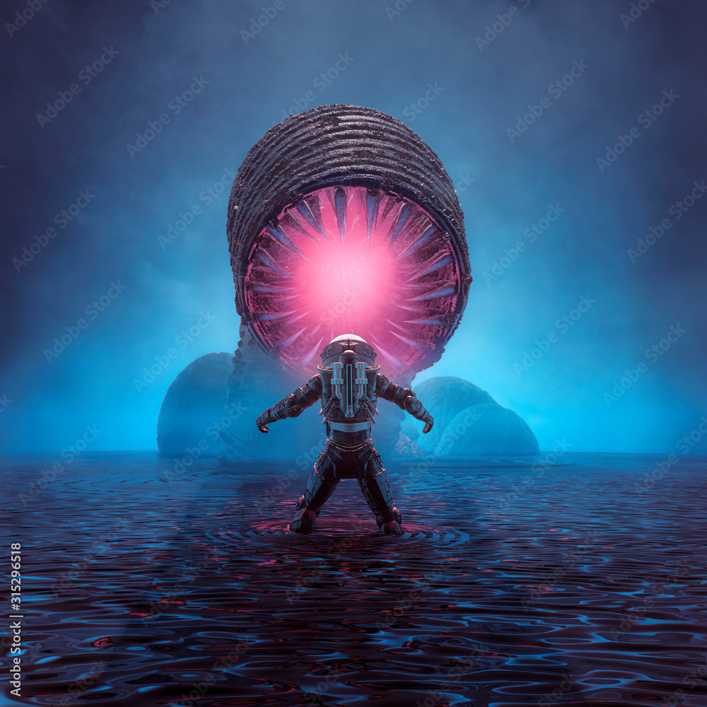 Lair of the monster / 3D illustration of retro science fiction scene ...