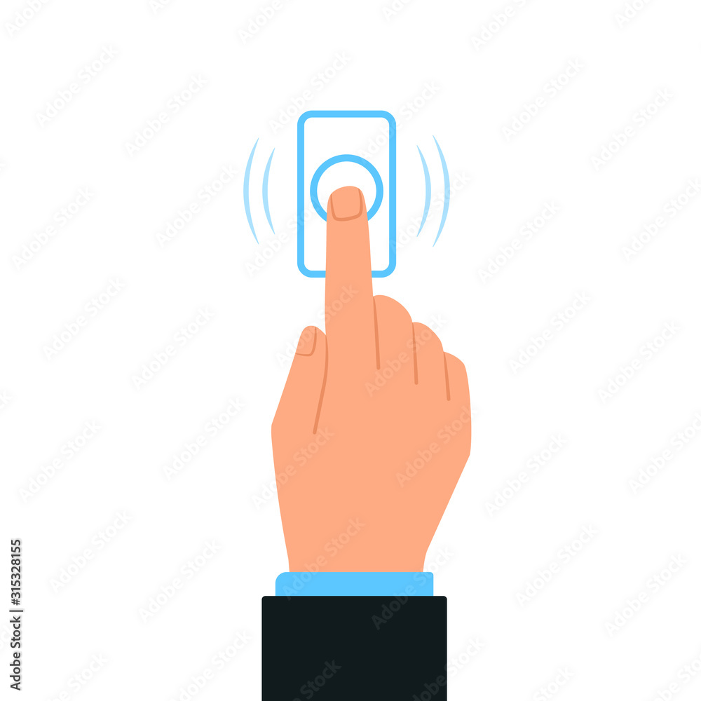 Hand pressing doorbell button icon. Clipart image isolated on white ...