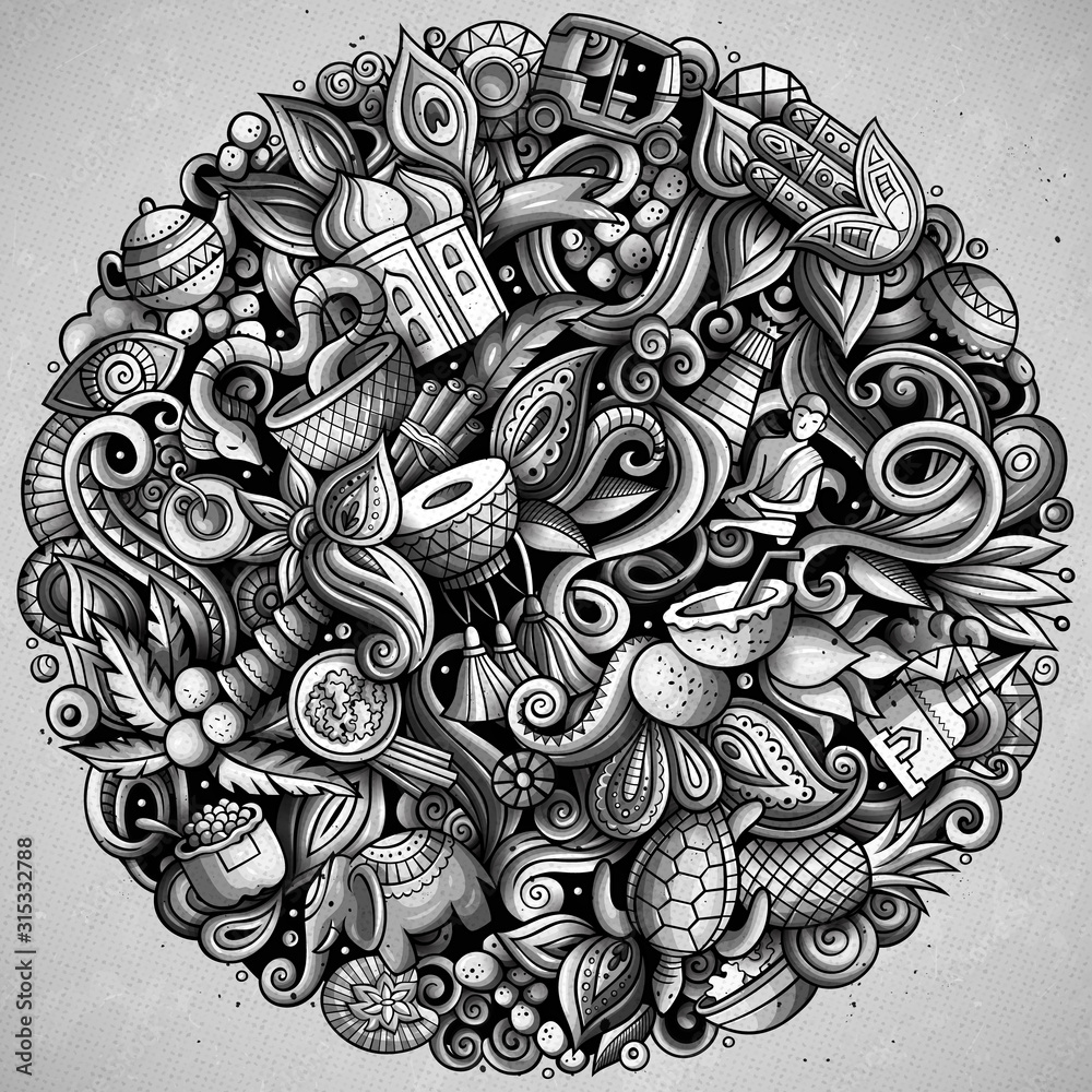 India hand drawn vector doodles illustration. Indian poster design ...