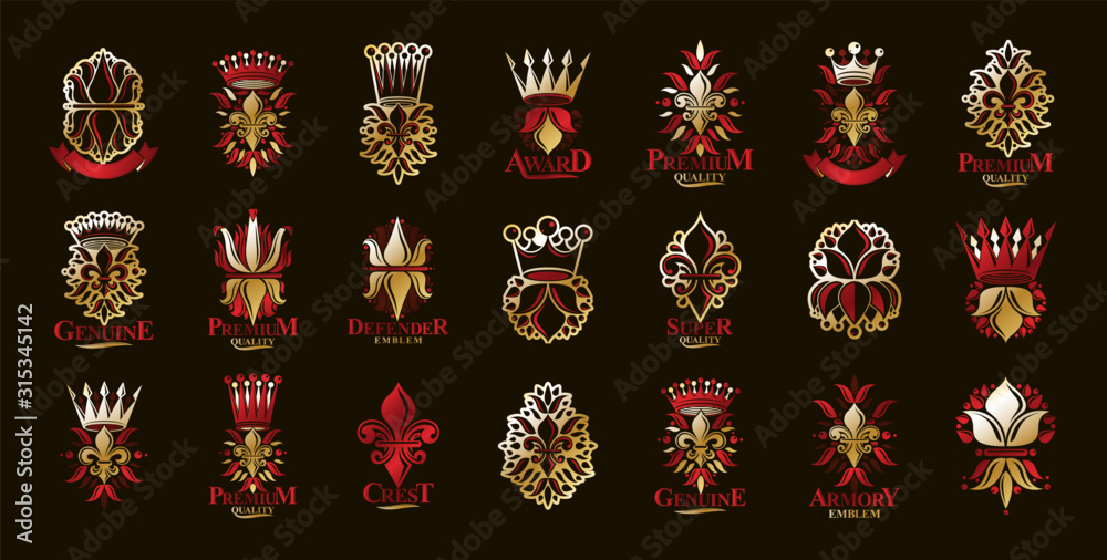 Vetor do Stock: De Lis and crowns vintage heraldic emblems vector big ...
