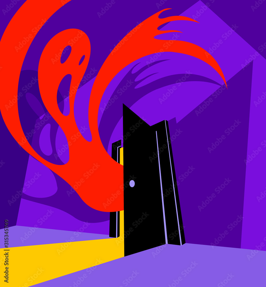 Nightmare monster comes into dark room bedroom vector stylish ...