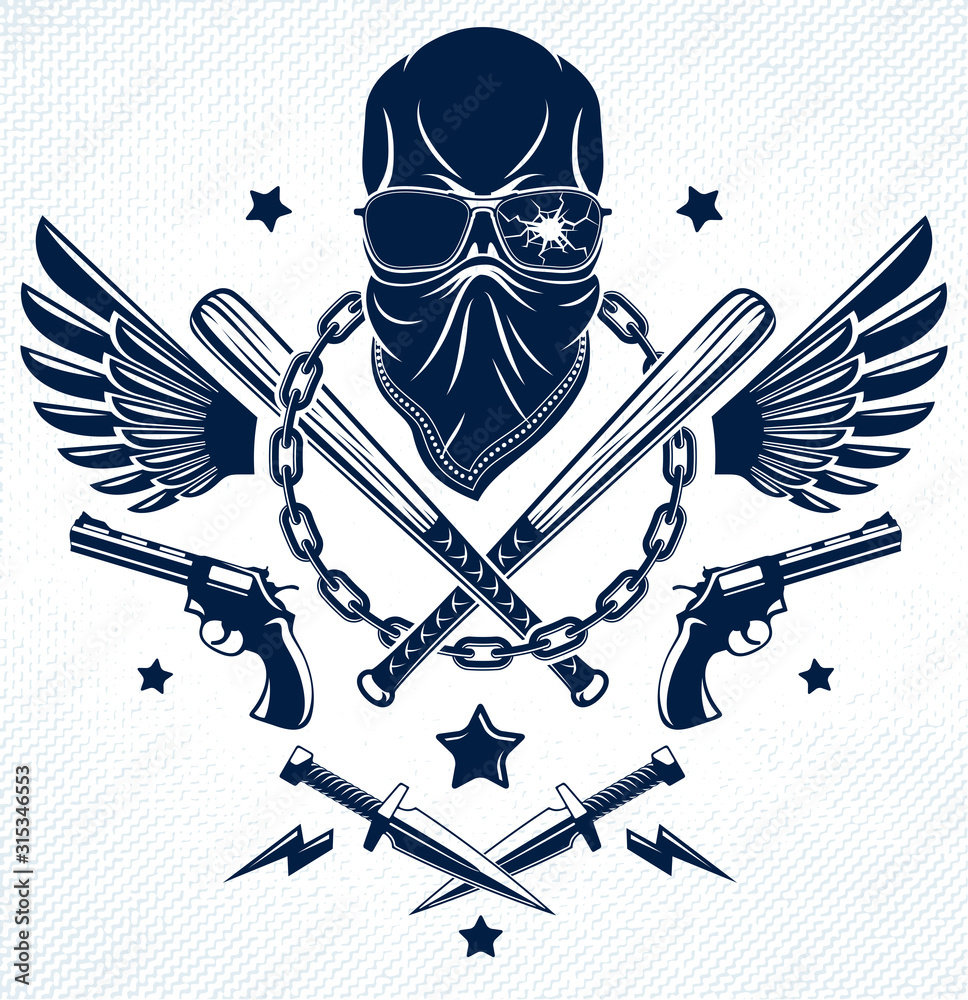 Criminal tattoo ,gang emblem or logo with aggressive skull baseball ...