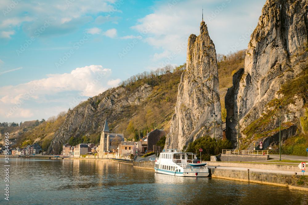 Meuse river with Bayard rock, Dinant, Belgium Stock Photo | Adobe Stock