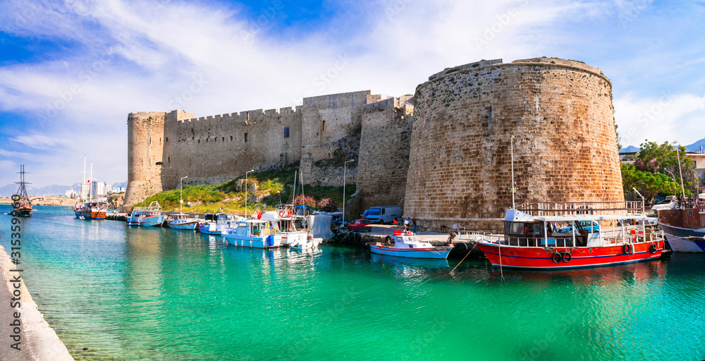 Landmarks of Cyprus - medieval castle and port in in Kyrenia, turkish ...
